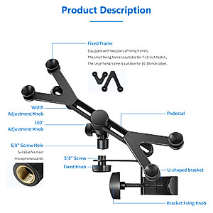 Neewer 7-14 inches Adjustable Tablet Holder Mount with 360 Degree Swivel Clamp for Connecting with Microphone Stand, Compatible with iPad, iPad Pro, iPad Air, Google Nexus Samsung Galaxy