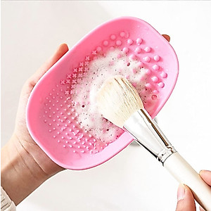 AHPIPIL Silicon Makeup Brush Cleaning Mat Makeup Brush Cleaner Pad Cosmetic Brush Cleaning Mat Portable Washing Tool Scrubber For Removing Makeup (Pink) (Pink)