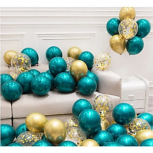 Teal Gold Birthday Decorations Women/Turquoise Teal Women Birthday Party Decorations Polka Dot Fans Teal Gold Balloons for Teal Gold Birthday Party Supplies