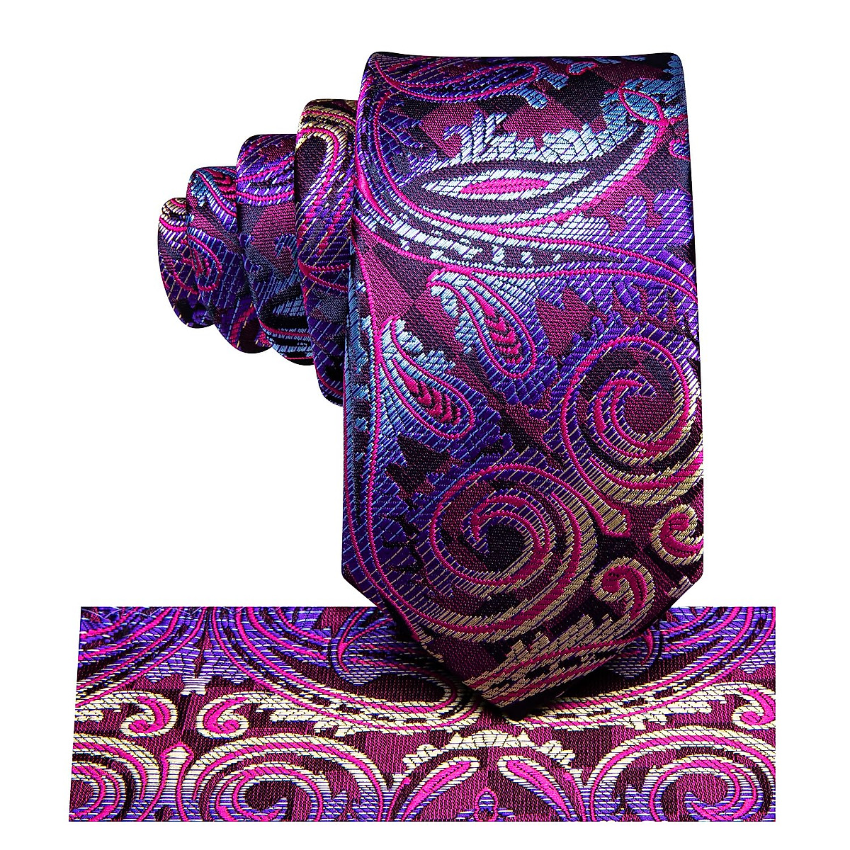 Hi-Tie Silk Boys Tie 8-14 Self-Tied Ties for Boy Paisley Solid Kid Necktie and Pocket Square Set for Wedding,Purple