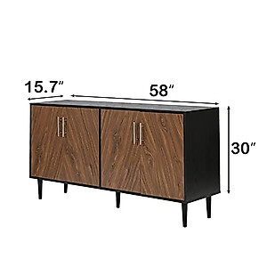 4 EVER WINNER Sideboards and Buffets with Storage, Buffet Cabinet with Storage, 4 Door Credenzas for Living Room Mid Century Modern Sideboard, 58 Inch Coffee Bar Cabinet for Dining Room Kitchen, Black