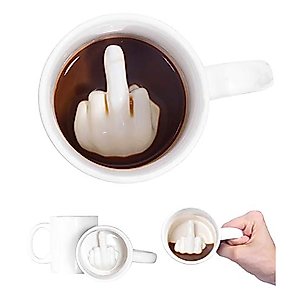 Up Yours Mug Thumbs Up Ceramic Middle Finger Coffee Cup 14 Ounces Milk Tea Funny Coffee Gift Mug for New Year, Christmas, Halloween and Birthday