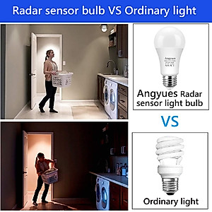 Angyues Radar Motion Sensor Light Bulbs, 12W(100 Watt Equivalent) A19 Motion Sensor Bulb Outdoor, Motion Detector Auto-Activated Dusk to Dawn LED Bulb Daylight 5000K E26 (1100LM,2 Pack)