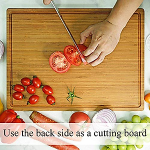 Large Bamboo Wood Cutting Board for Kitchen, Butcher Block, Chopping Cheese Carving Board, Serving Tray with 3 Built-In Dividers And Juice Grooves (17x12.6x0.62 Inch)