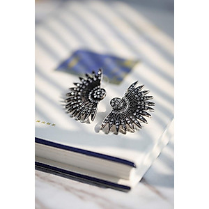 Eternity J. Vintage Traditional Ethnic Indian Bali Bohemia Sector Earrings Rhinestone Antique Earrings for Women (Silver)