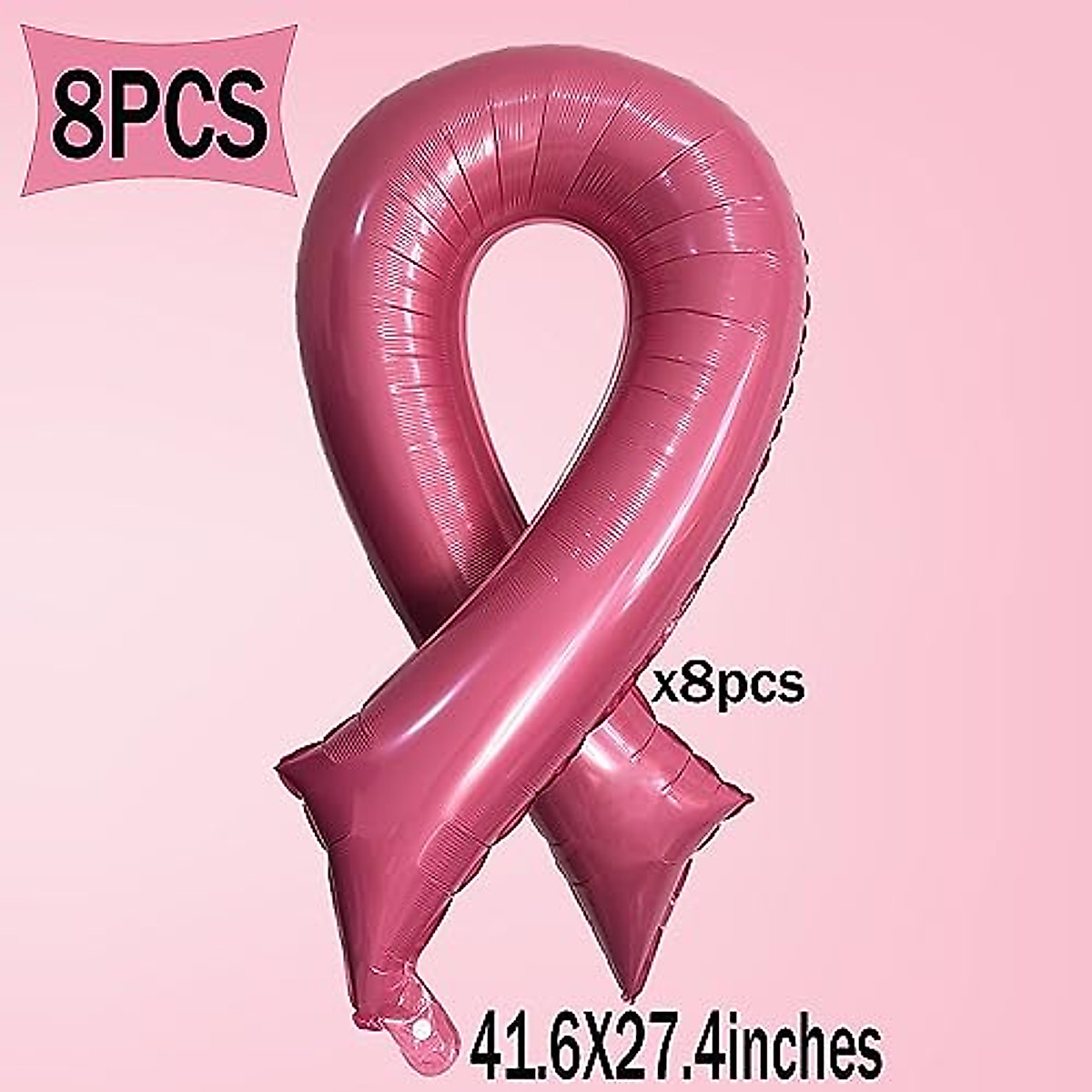 42 Inches Big Pink Ribbon Foil Balloons Breast Cancer Awareness Party Decorations, Pink Breast Awareness Party Supplies (8 Packs)