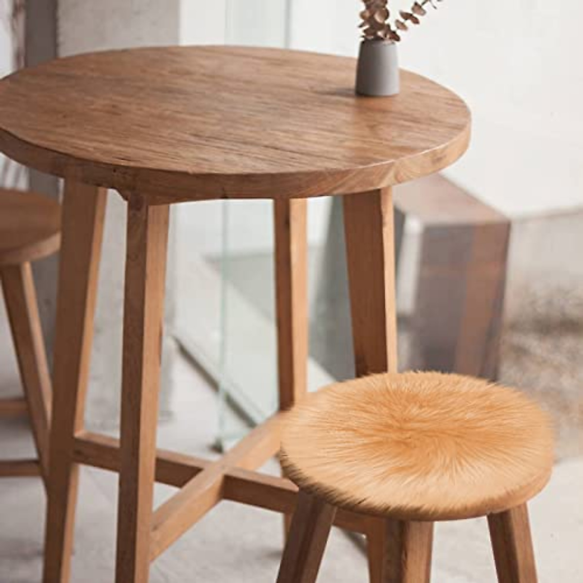 Molain Area Rug Decor Fluffy Soft Small Cushion Backing Carpet Fuzzy Faux Fur Pad Aesthetic Nail Art Table Locker Desk Mat Floor Modern Bedroom Apartment Living Room Girls Accessories (Round Khaki)