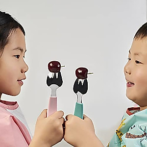 Toddler Utensils Set Spoon and Fork, Stainless Steel Baby Fork and Spoon Set with Silicone Handles,for Toddlers 18 Months+, Children's Flatware Set, BPA Free (Pink)