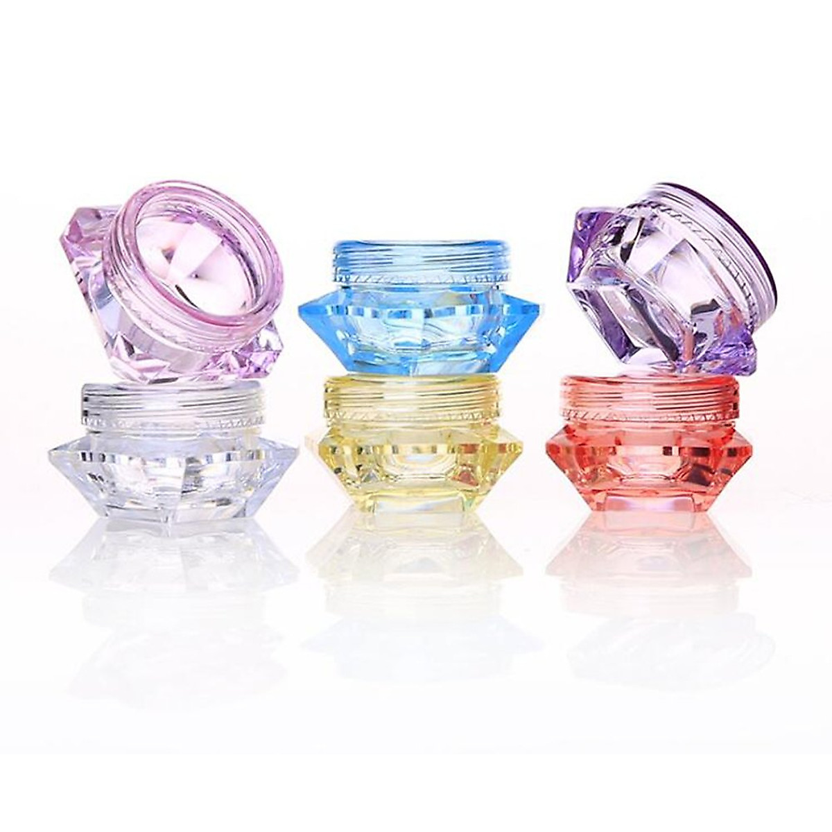 Wowlife 60Pcs 5 Gram/5 ML Cosmetic Sample Empty Container Diamond Plastic Jars for Cream, Eye Shadow, Nails, Powder, Jewelry, Lip balms, Toners