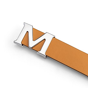 maikun Womens Leather Belts Removable Letter M Plate Buckle Waist Belt 1.18" Width, Brown Waist Size 30-34''