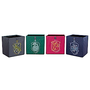 Harry Potter Hogwarts Houses 11-Inch Storage Bin Cube Organizers, Set of 4 | Fabric Basket Container, Cubby Cube Closet Organizer | Wizarding World Gifts And Collectibles