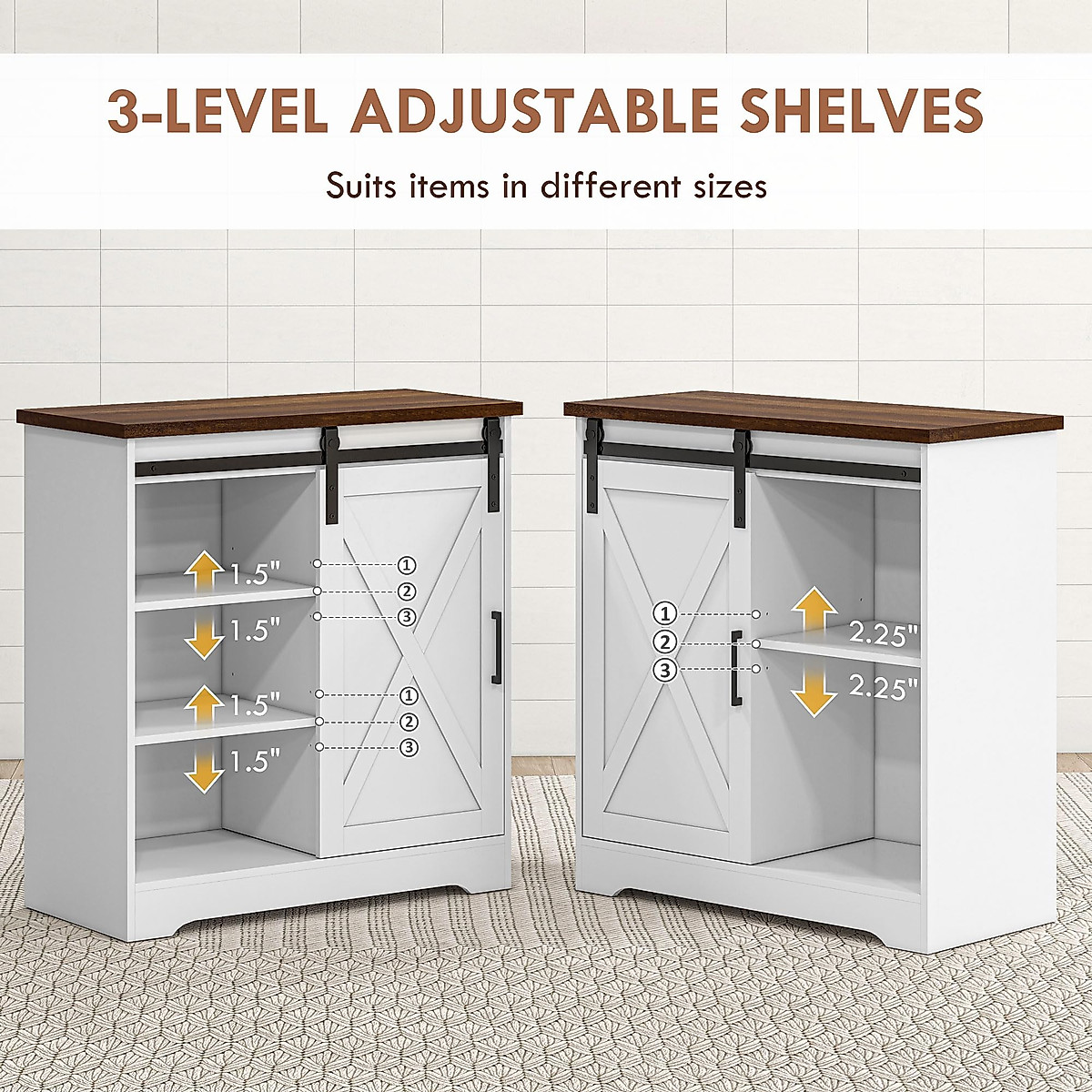 HOMCOM Farmhouse Coffee Bar Cabinet, 33" Buffet Sideboard with Sliding Barn Door and Adjustable Shelf, Kitchen Buffet Cabinet, White