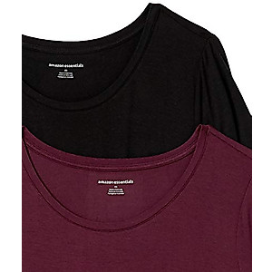 Amazon Essentials Women's Short-Sleeve Scoopneck Tunic, Pack of 2, Black/Burgundy, Medium