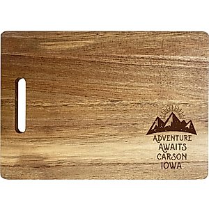 Carson Iowa Camping Souvenir Engraved Wooden Cutting Board 14" x 10" Acacia Wood Adventure Awaits Design