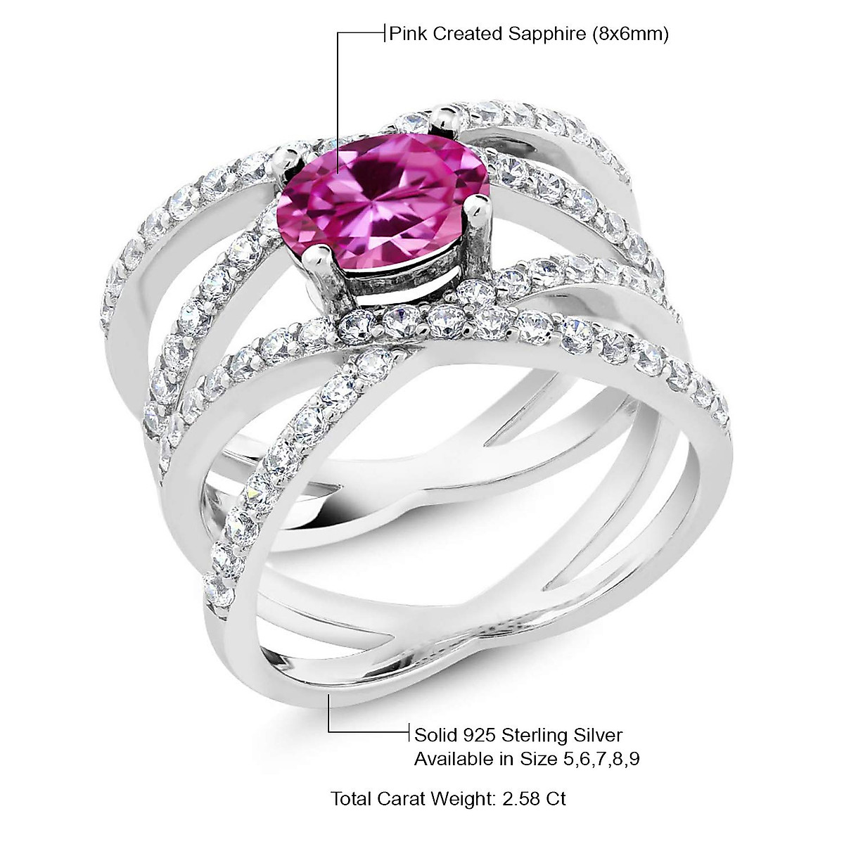 Gem Stone King 925 Sterling Silver Oval Gemstone Birthstone Criss Cross Engagement Ring | Oval 8X6MM Ring For Women | Available In Size 5, 6, 7, 8, 9