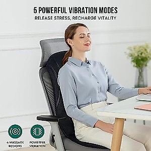 Snailax Vibration Back Massager with Heat, Seat Massager with 8 Vibrating Motors & 5 Modes, Chair Massager, Massage Cushion, Massage Chair Pad for Chair,Office, Gifts