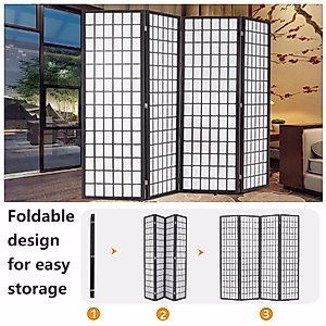 Room Divider 6Ft Folding Oriental Shoji Screen - Portable Privacy Divider with 4 Panels, Freestanding Japanese-Inspired Wood Partition Screen, White