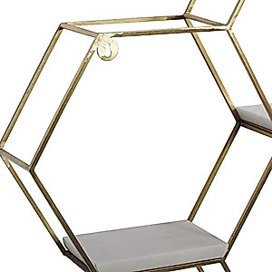 Deco 79 Marble Hexagon 3 Marble Shelves Wall Shelf, 24" x 6" x 24", Gold