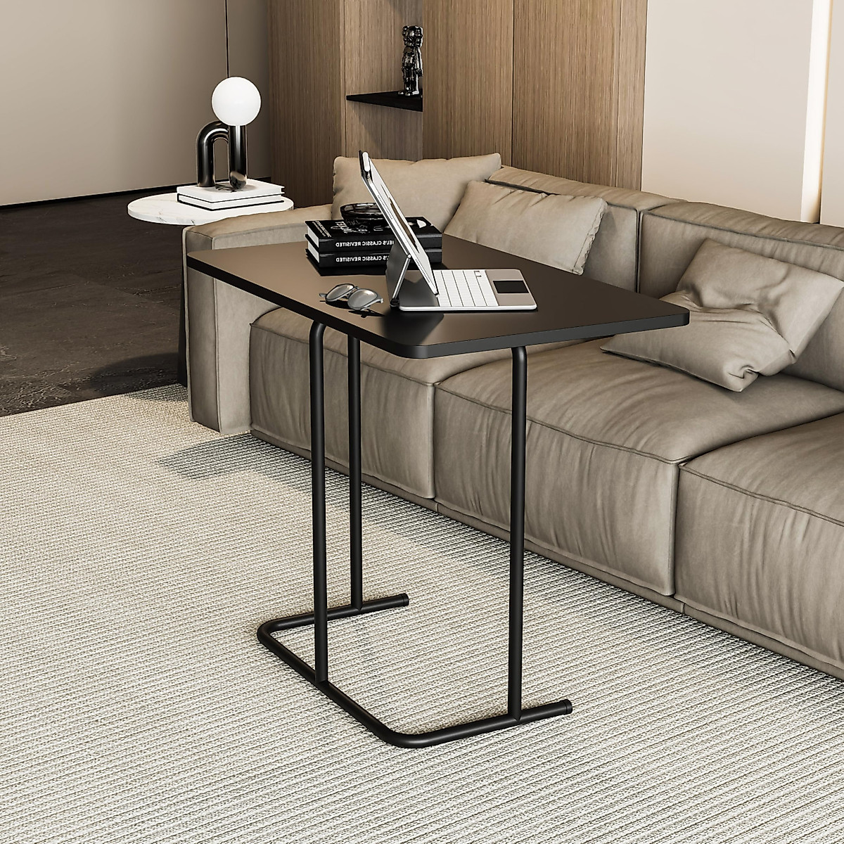 VIPASS C-Shaped End Table, Small Side Table for Couch, Coffee Table and Nottable Laptop Stand, Space Saving Suitable for Living Room, Bedroom, Bedside, Black