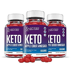 Justified Laboratories (3 Pack) Keto Apple Cider Vinegar Gummies 1000MG ACV Made from The Mother with Pomegranate Juice Beet Root B12 180 Gummys