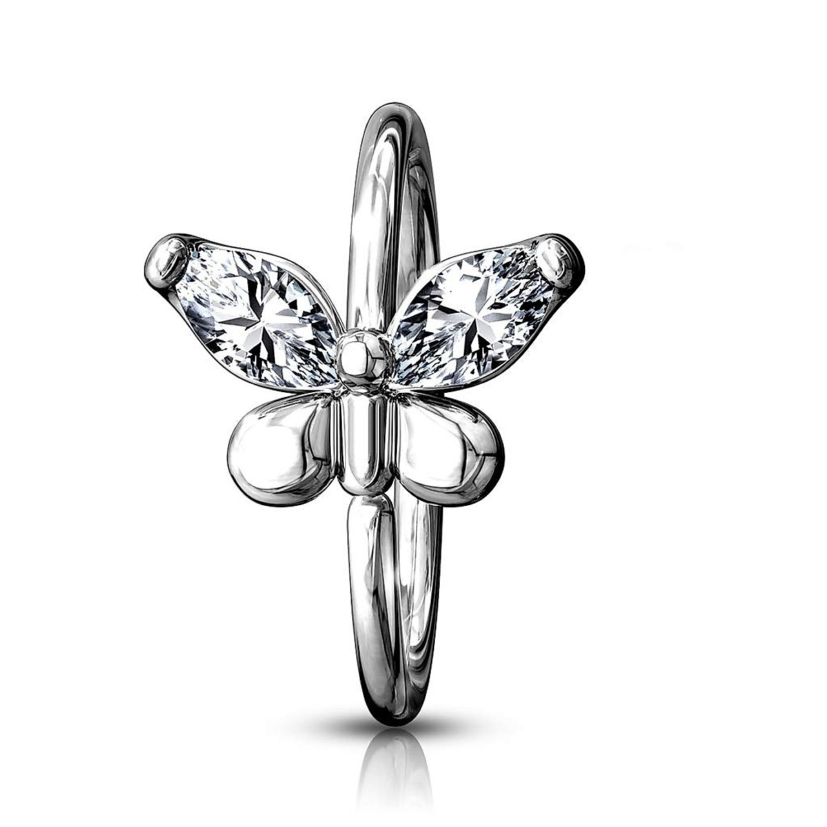 Pierced Owl 20GA CZ Crystal Butterfly Bendable Annealed Nose Cartilage Ring (Silver Tone)