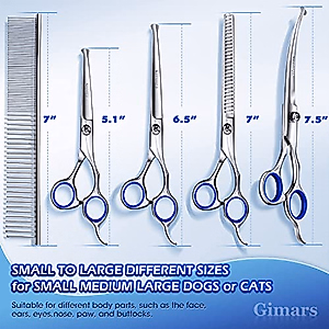 Gimars 6 in 1 Professional 4CR Stainless Steel Grooming Scissors for Dogs with Safety Round Tip, Heavy Duty Titanium Coated Pet Grooming Scissor for Dogs, Cats and Other Animals