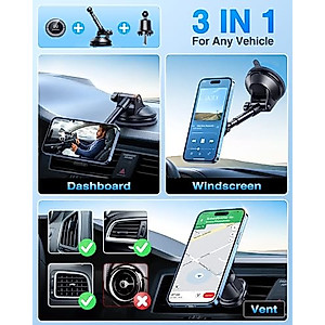 VANMASS Magnetic Cell Phone Holder for Car [2024 True Military-Grade] for MagSafe Car Mount Suction Cellphone Stand for Dashboard Windshield Vent, Magnet Dash Mobile Accessories for iPhone Android