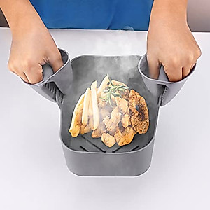 2PCS Air Fryer Silicone Pot for Ninja Foodi Dual DZ201 DZ401, Reusable Air Fryer Silicone Liners for Ninja 8QT with Mitts Basket Accessories