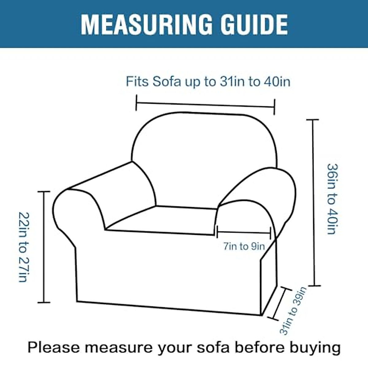 H.VERSAILTEX Stretch Chair Sofa Slipcover 1-Piece Couch Armchair Cover Furniture Protector Fit Chair Width Up to 47 Inches Soft with Elastic Bottom for Kids(One Seater Chair, Natural)