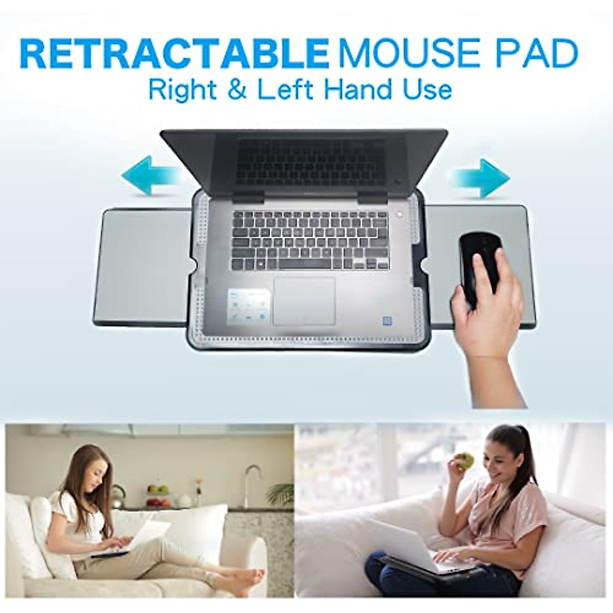 MAX SMART Portable Laptop Lap Pad, Laptop Desk with Retractable Mouse Tray, Anti-Slip Heat Shield Notebook Computer Stand Table, Working Station for Home, Office, Recliner, Business and Travel