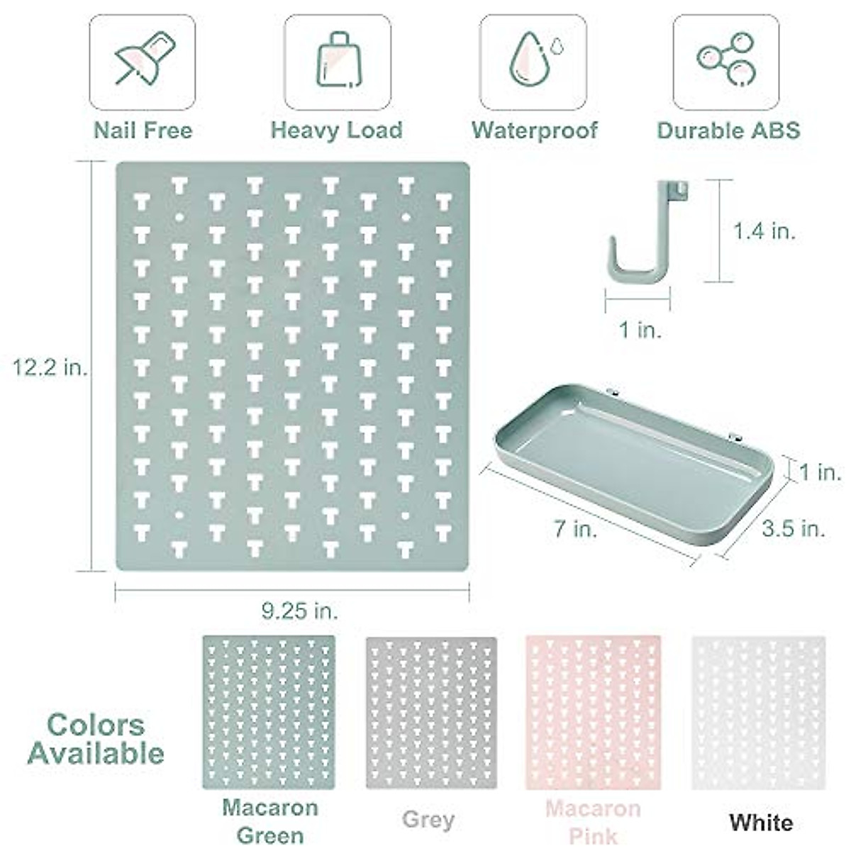 iiDesign Decorative Plastic Pegboard, EZ Mount Wall Shelf for Living Room Bathroom Kitchen Office, Wall Decor Storage Organizer (Grey)