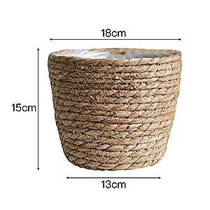 SANGDA Seagrass Basket Planters, Flower Pots Cover Storage Basket Plant Containers Hand Woven Basket Planter with Plastic Liners Straw Flower Pot for Indoor Outdoor Plant