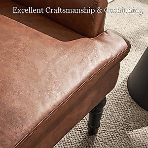 LOVSPATIO Faux Leather Accent Chair, Mid-Century Upholstered Living Room Chairs, Comfy Single Recliner Sofa with Arm and Wood Legs for Bedroom Waiting Room Office - Brown