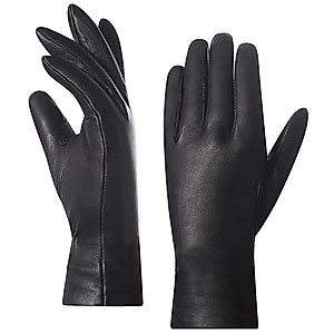 Harssidanzar Genuine Lambskin Leather Gloves For Women, Ladies Winter Warm Driving Leather Cashmere Lined gloves GL006,Black, M