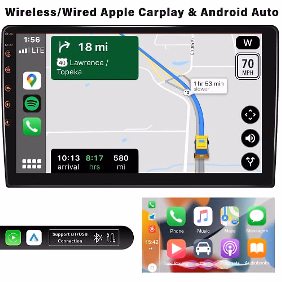 (2GB+32GB) Android 11 Car Stereo Double Din 10.1 Inch Touch Screen Car Radio GPS Navigation Bluetooth FM Radio Support WiFi Mirror Link for Android/iOS Phone + Dual USB Input & 12 LEDs Backup Camera
