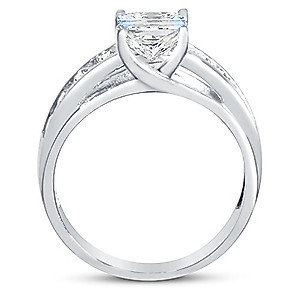 Size - 9.5 - Solid 14k White Gold Princess Cut Solitaire Engagement Ring CZ Cubic Zirconia (2.0cttw., 1.0ct. Center)