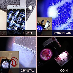 KINGMAS 60X Clip-On Microscope Magnifier Lens with LED Lights Jeweler Loupe for iPhone, Samsung and More Mobile Phones (Universal)