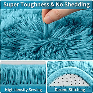 Merelax Soft Modern Indoor Large Shaggy Rug for Livingroom Bedroom Dorm Kids Room Home Decorative, Non-Slip Plush Fluffy Furry Fur Area Rugs Comfy Nursery Accent Floor Carpet 8x10 Feet, Teal Blue