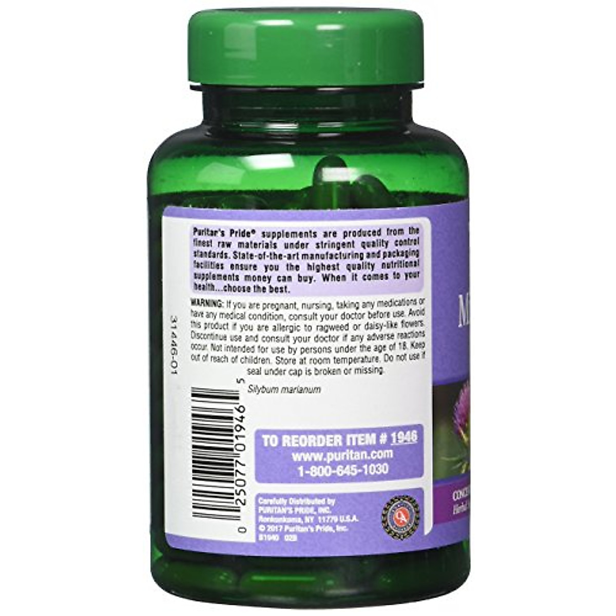 Puritan's Pride Milk Thistle 4:1 Extract 1000 Mg Softgels (Silymarin), 180 Count (Pack of 2)