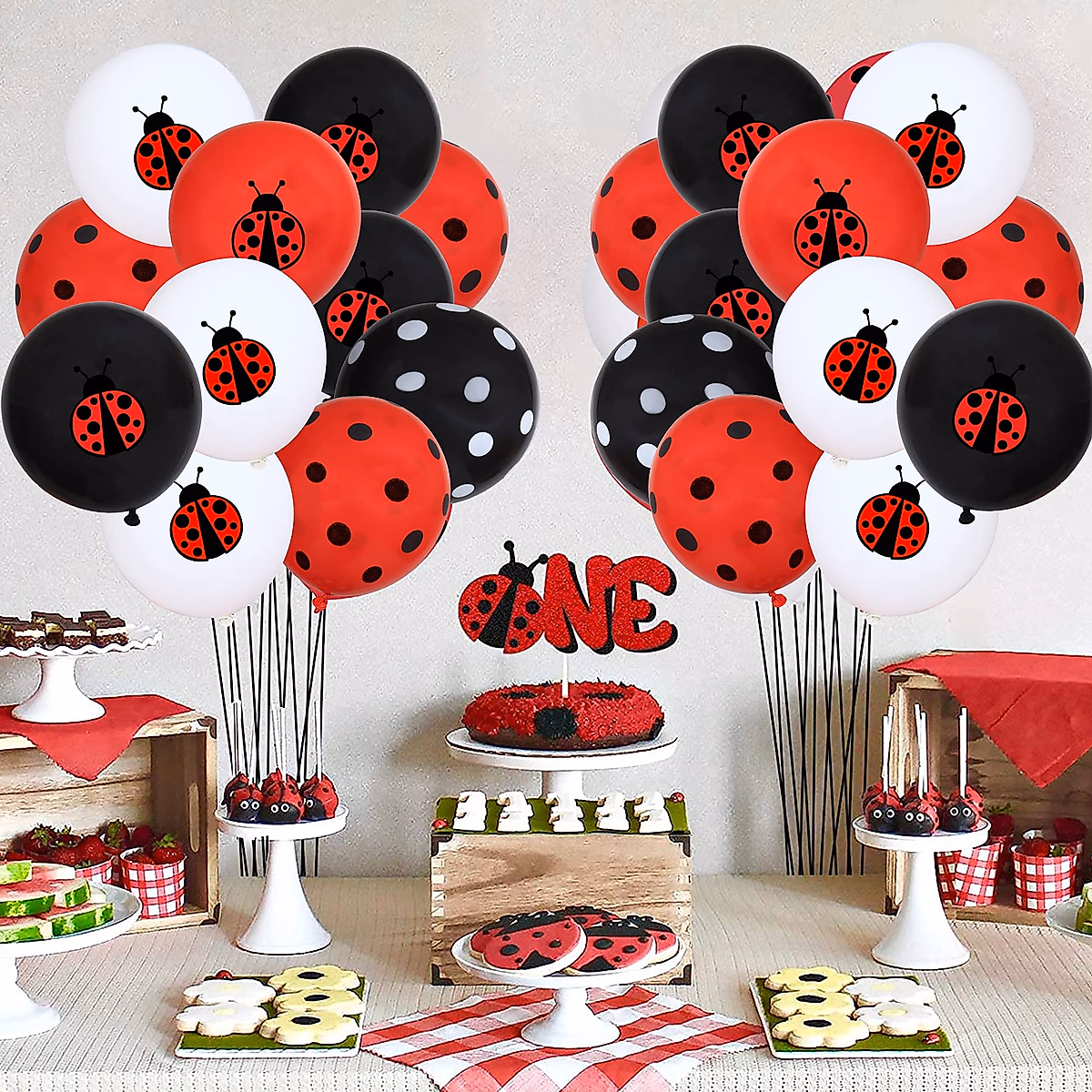 80 PCS Ladybug Balloons, 12 Inch Black White Polka Dots Latex Balloons Ladybug Pattern Balloons for Merry Christmas Party Ladybug Themed Party Supplies, Birthday, Wedding Baby Shower Decoration