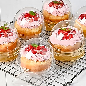 TOFLEN 3 Inches Charcuterie Domes, 50Pcs Clear Plastic Dessert Containers with Lids, Individual Mini Bundt Cake Containers for Cocoa Bomb, Cupcake, Cheesecake (Clear Base)