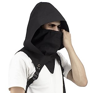 DigitiZerArt Hood Scarf of Punk Rogue, Neck Warmer Hooded Cape Hat with Adjustable Arms, for Halloween Cosplay and Outdoor (Drawstring)