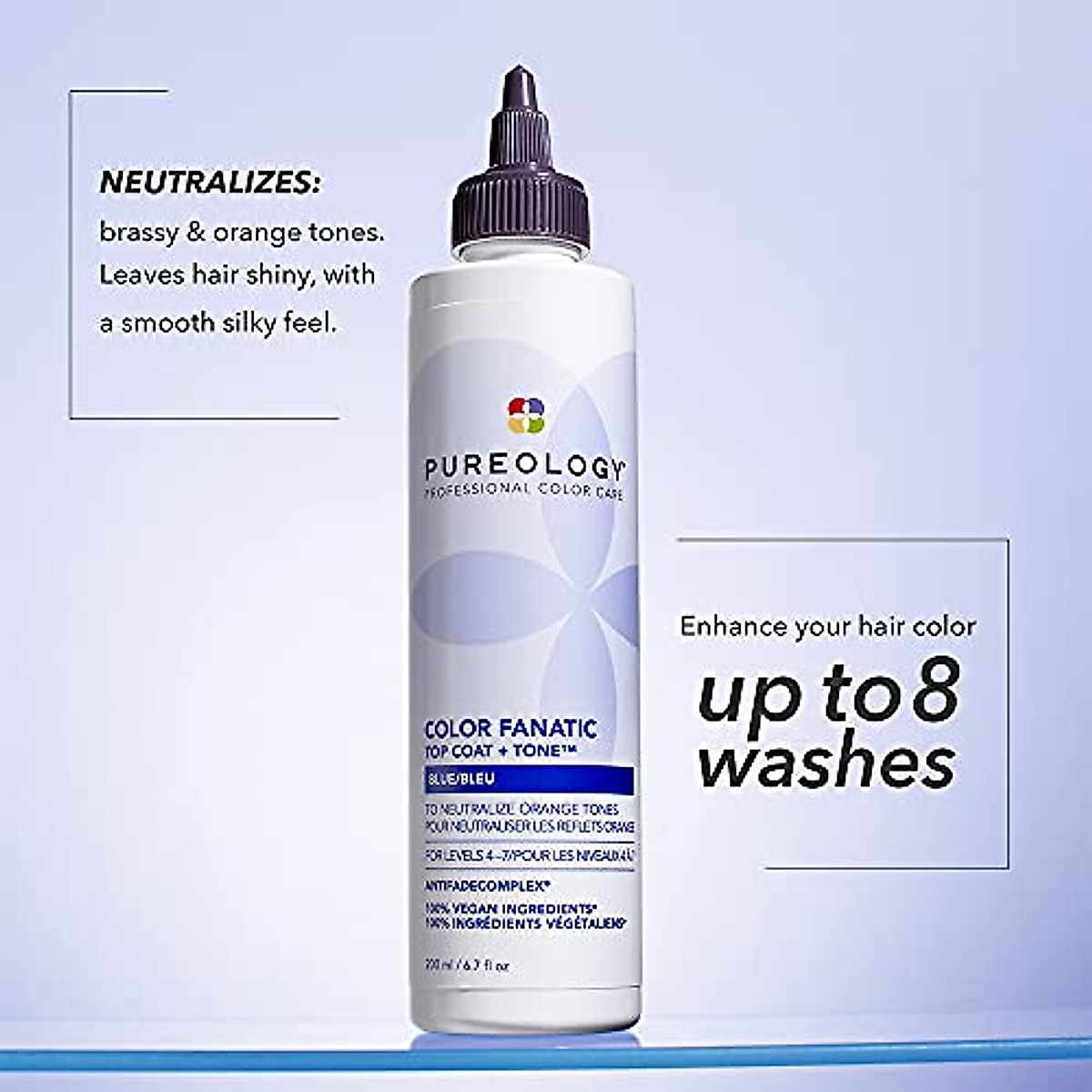 Pureology Color Fanatic Top Coat + Tone Blue High-Gloss Hair Toner | Toning Hair Gloss for Color-Treated Hair | Glaze For Dark Blonde to Brunette Hair | 6.7 Fl Oz