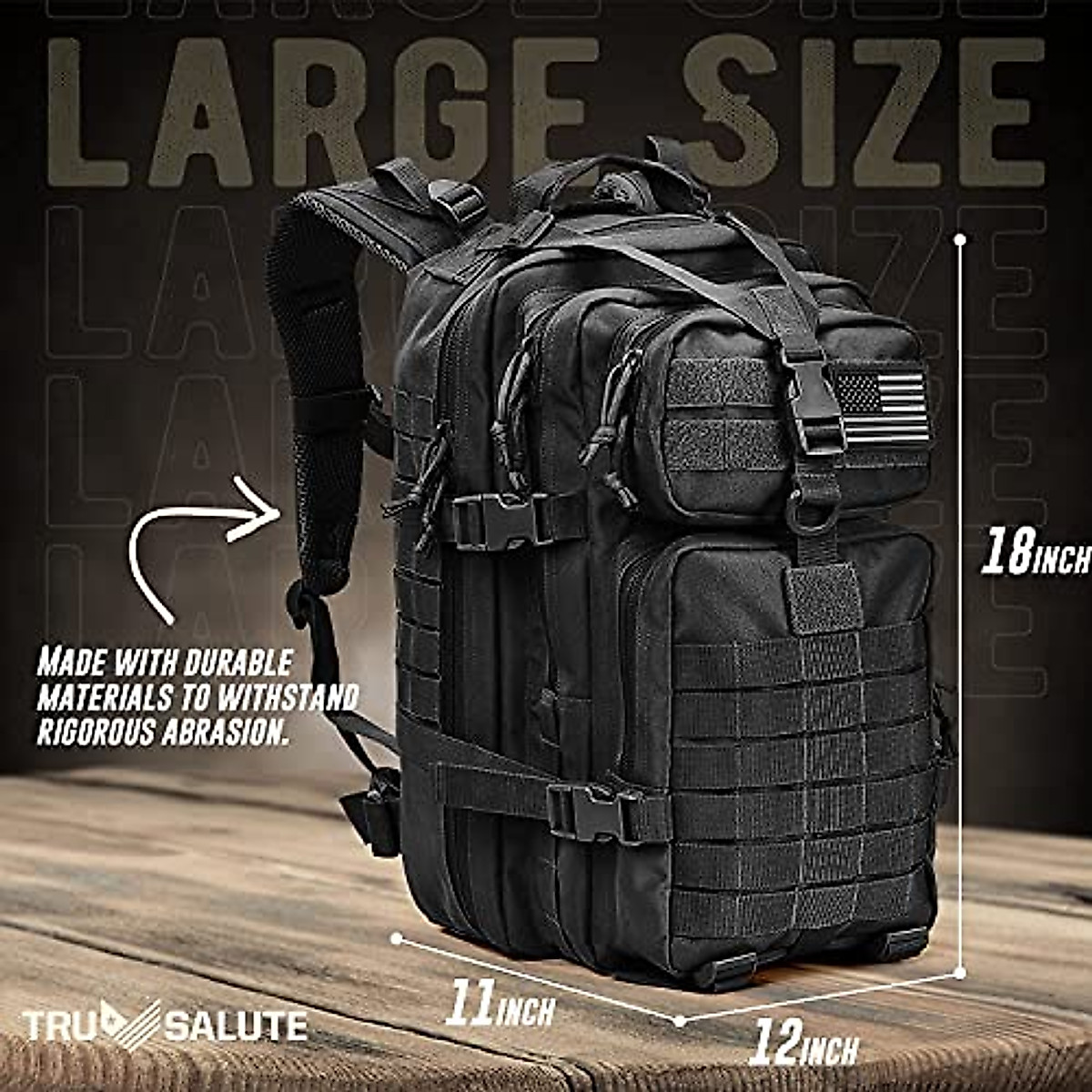 Tru Salute 40L Military Tactical Backpack Large Army 3 Day Assault Pack Molle Bugout Bag Rucksack (black)