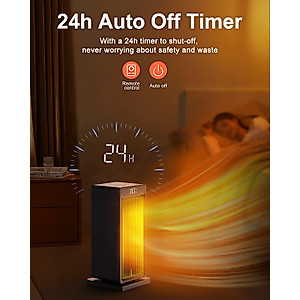 Space Heater, Tower Heater with Oscillation ECO thermostat, 1500W Portable Heater with Fan Only Mode & 24-Hours Timer, Overheat Tip-over Protection, Space heaters for Indoor Bedroom Office Use