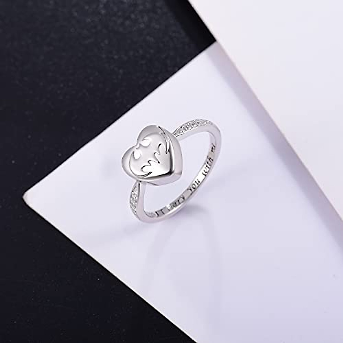 Fookduoduo Bat Cremation Ring for Ashes - 925 Sterling Silver Memorial Keepsake Jewelry Rings Heart Urn Earns for Ashes of Human/Pet (8)