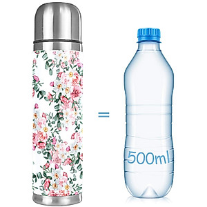 Stainless Steel Leather Vacuum Insulated Mug Flowers Thermos Water Bottle for Hot and Cold Drinks Kids Adults 16 Oz