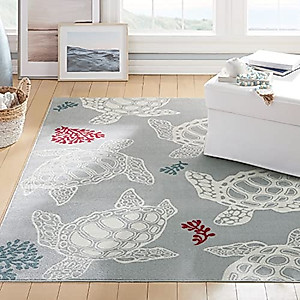 Home Dynamix Marine Sea Turtle Coastal Animal Indoor/Outdoor Rug, Grey/Ivory, 5'2"x7'2"