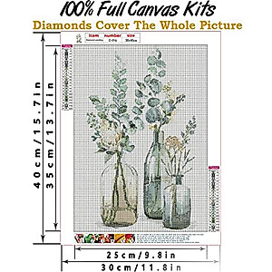 VeGuude Diamond Painting Kits for Adults - Three VasesDIY 5D Diamond Art Kits Full Drill Diamond Dots Paintings with Diamonds Gem Art and Crafts Home Decor 12x16inch