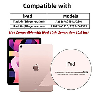 Wenlaty Case Compatible with iPad Air 5th Generation (2022) / 4th (2020) 10.9 Inch Pencil Holder, for 5/4 Case, Slim Smart Cover Clear Back Shell, Rose Pink